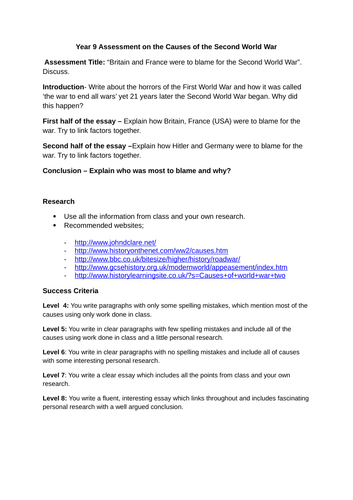 Second World War - Lesson 3 - Assessment on the causes of the Second ...