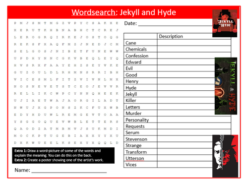 Jekyll and Hyde Wordsearch Puzzle Sheet Keywords KS4 Settler Starter ...