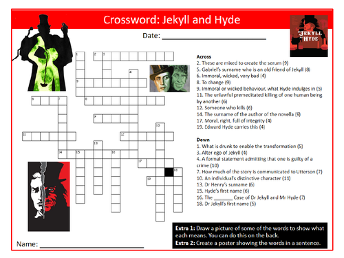 Jekyll and Hyde Crossword Puzzle Sheet Keywords KS4 Settler Starter ...