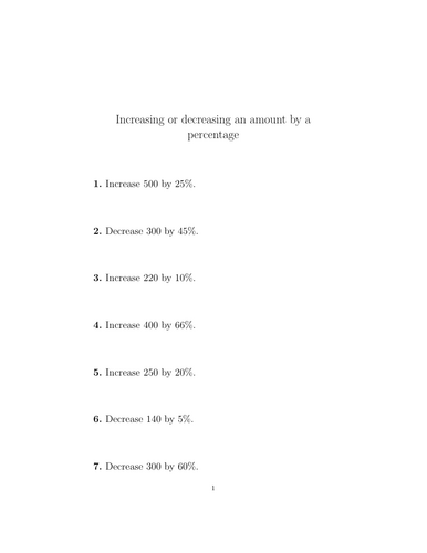 Increasing or decreasing an amount by a percentage (non-calculator ...