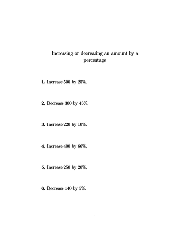 Increasing or decreasing an amount by a percentage (non-calculator ...