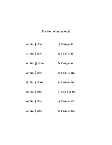 Fraction of an amount worksheet (with solutions) | Teaching Resources