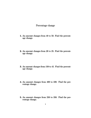 Percentage change worksheet (with solutions) | Teaching Resources