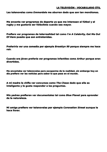 GCSE Spanish - TV Viewing Habits | Teaching Resources