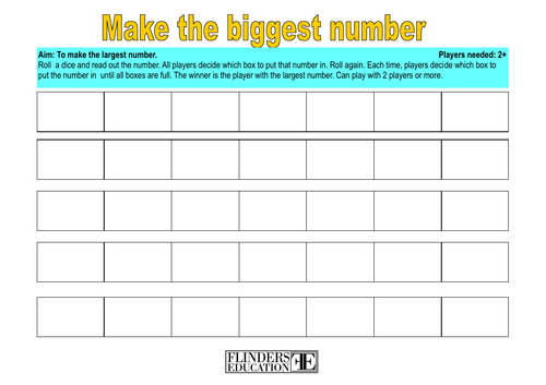 Make the biggest number- a game to play with 2+ players to explore ...