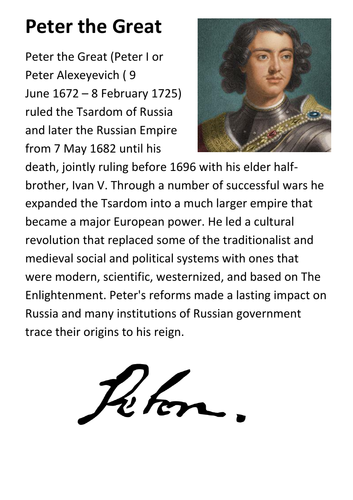 Peter the Great Handout | Teaching Resources