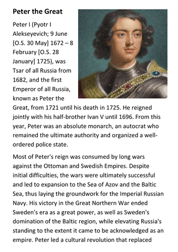 Peter the Great Handout | Teaching Resources
