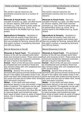EdExcel A GCSE Geography 1-9 - Resource Management Revision Bookmarks ...