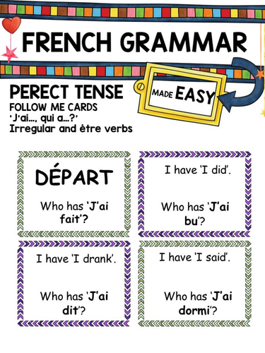 French Follow Me Cards: Perfect Tense irregular and être verbs ...