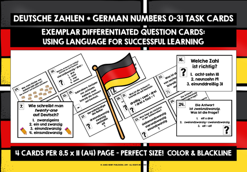 GERMAN NUMBERS 0-31 CHALLENGE CARDS | Teaching Resources