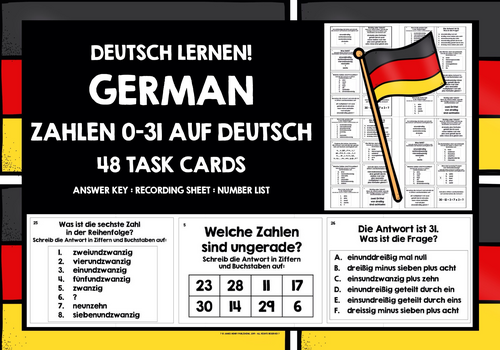 GERMAN NUMBERS 0-31 CHALLENGE CARDS | Teaching Resources
