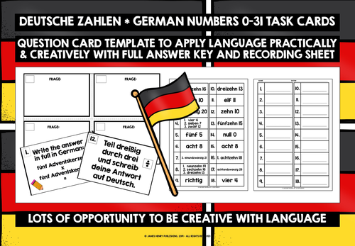 GERMAN NUMBERS 0-31 CHALLENGE CARDS | Teaching Resources
