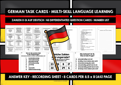 GERMAN NUMBERS 0-31 CHALLENGE CARDS | Teaching Resources