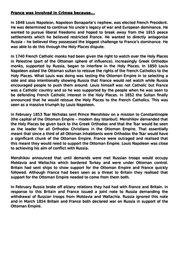 Depth 2 - The Crimean War - 'The British experience of warfare 1790 ...