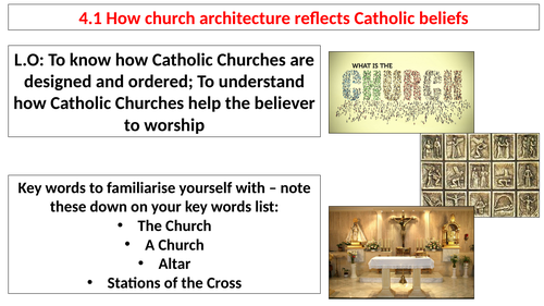 AQA B GCSE - 4.1 - How church architecture reflects Catholic beliefs | Teaching Resources