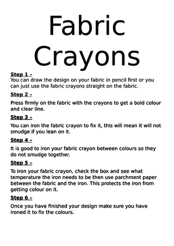 Textiles - How to Use Fabric Crayons Step by Step Instructions ...