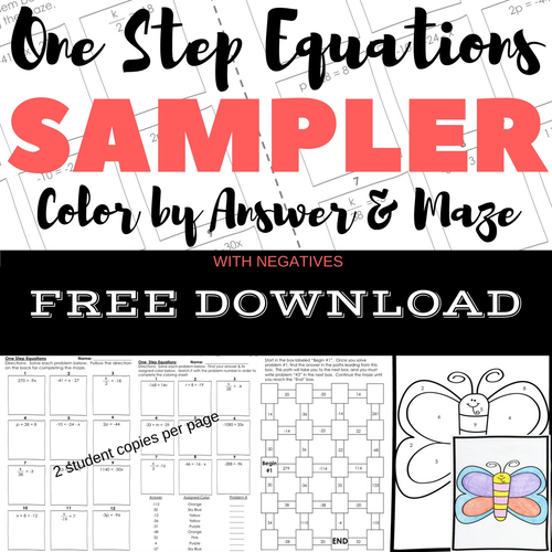 FREE DOWNLOAD - One Step Equations With Negatives Color by Answer ...