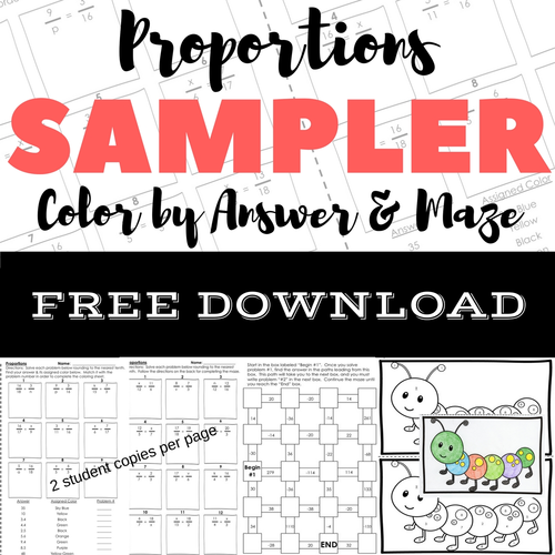 FREE DOWNLOAD - Proportions Color by Answer & Maze Sampler | Teaching ...