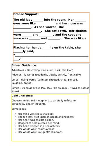 Describing characters using similes | Teaching Resources