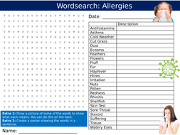 Allergies Wordsearch Puzzle Sheet Keywords KS4 Settler Starter Cover ...
