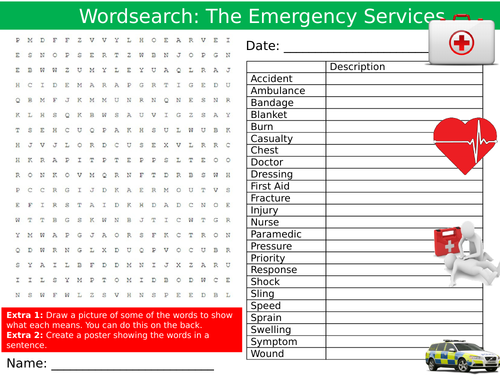 Emergency Services Wordsearch Puzzle Sheet Keywords KS4 Settler Starter ...