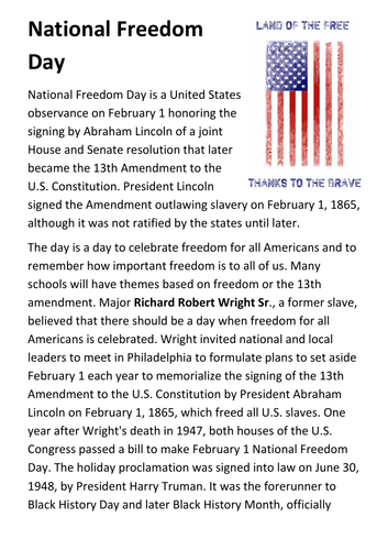 National Freedom Day Handout | Teaching Resources