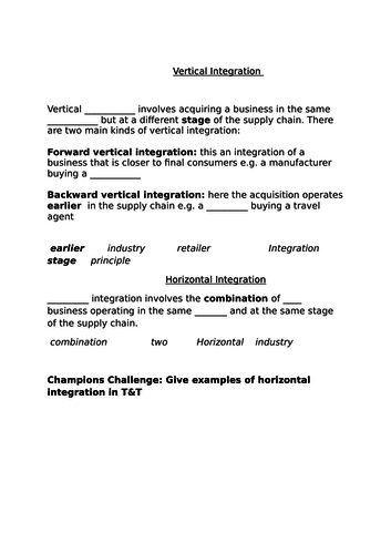 Vertical & Horizontal Integration | Teaching Resources