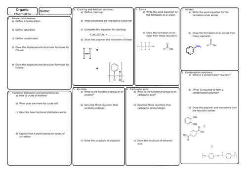 New GCSE AQA Chemistry - Organic Chemistry Revision Broadsheet ...