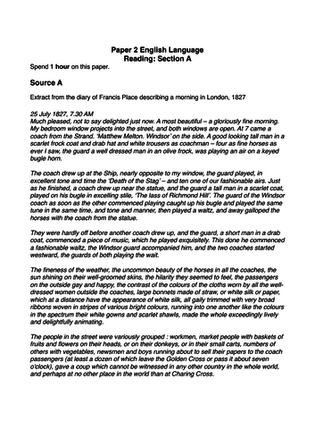 English Language GCSE Paper 2: Section A | Teaching Resources