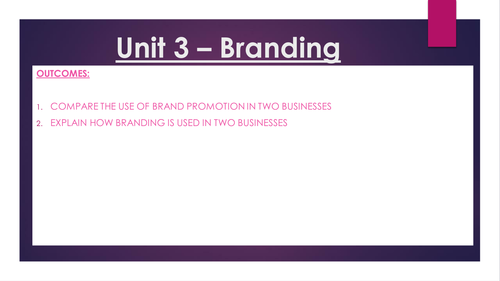 BTEC Level 2 First Award in Business- Unit 3 Branding Learning Aim A ...