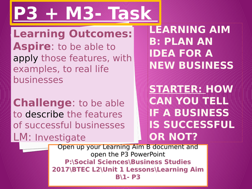 BTEC Level 2 First Award in Business Unit 1 Learning Aim A, B and C ...