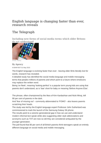 A-level English. Language in the Media. Lesson one. | Teaching Resources