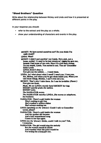 GCSE Question "Blood Brothers" | Teaching Resources