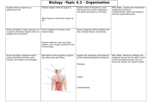Biology Revision Sheets - Cells and Organisation - Topics 4.1 and 4.2 ...
