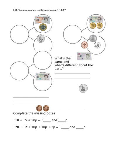 Counting pence, pounds and pounds and pence, Year 2, differentiated 2 ...