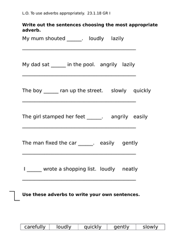 Adverbs Worksheets For Grade 2