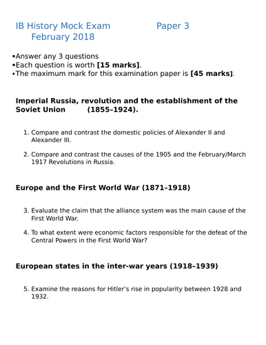 History IB Mock Exam (P1, P2,P3) | Teaching Resources