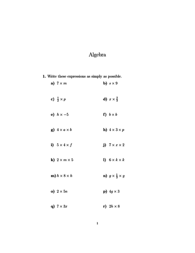 Basic algebra worksheet (with solutions) | Teaching Resources