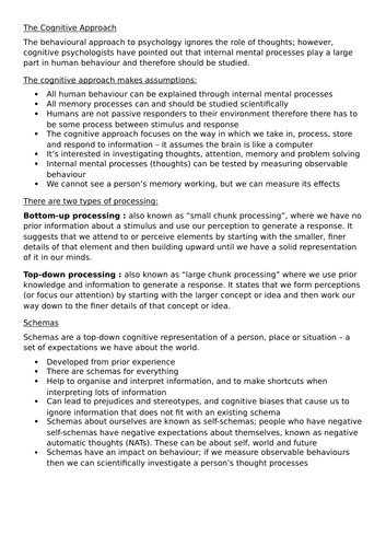 Cognitive Approach (AS Psychology) | Teaching Resources