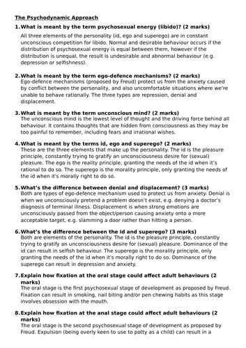 Sample Exam Questions #1- A2 Psychology - Approaches | Teaching Resources