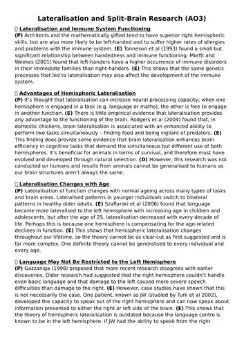Lateralisation and Split-Brain Revision (A2 Psychology) | Teaching ...