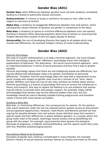 Gender Bias Revision (A2 Psychology) | Teaching Resources