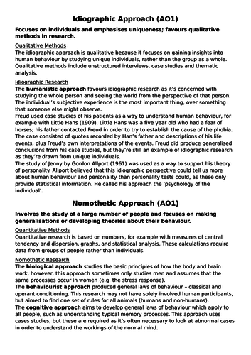 Idiographic and Nomothetic Revision (A2 Psychology) | Teaching Resources