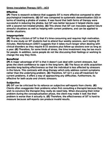 Stress Inoculation Therapy Revision (A2 Psychology) | Teaching Resources