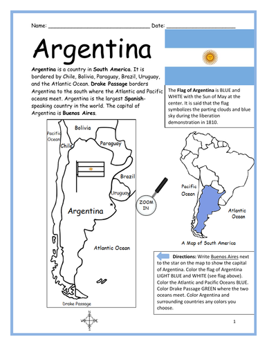 ARGENTINA - Introductory Geography Worksheet | Teaching Resources