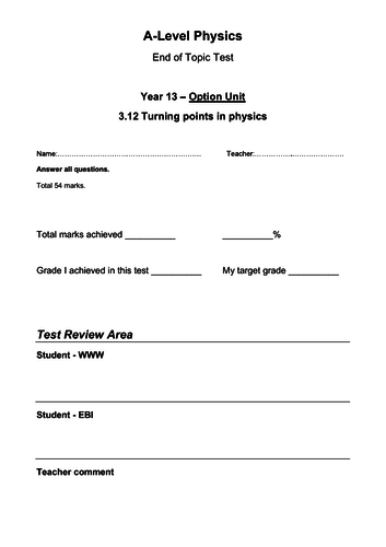 AQA A Level Physics - End of Topic Option Units Tests 7408 | Teaching ... AQA A Level Physics - End of Topic Option Units Tests 7408 | Teaching ...