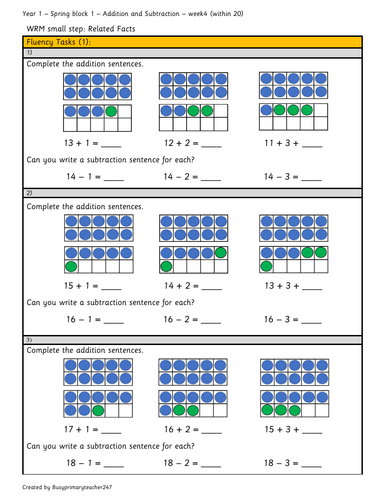 Year 1 - Spring Block 1 - Addition and Subtraction (within 20) - Weeks ...
