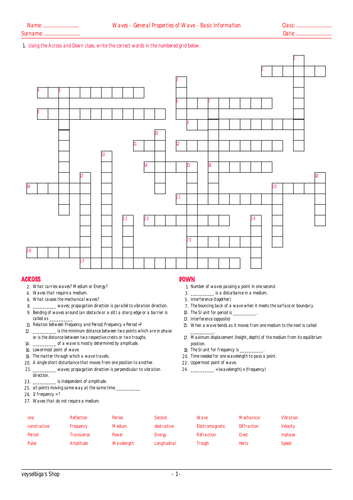 Waves - Wave Properties (Introduction to Waves) – PUZZLES + Answer Keys ...