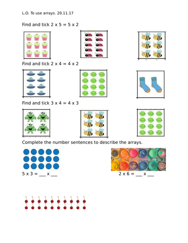 Arrays, Year 2 worksheets, differentiated 2 ways | Teaching Resources Arrays, Year 2 worksheets, differentiated 2 ways | Teaching Resources