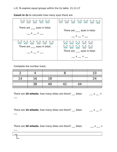 2x 5x 10x table worksheets, Year 2, differentiated 2 ways | Teaching ...